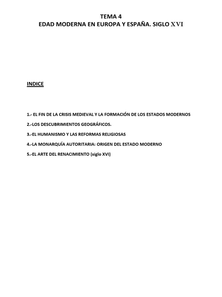 Tema 4 La Edad Moderna En Europa Y España Siglo Xvi Pdf Imperio