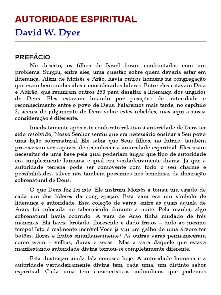 Autoridade Espiritual - David W. Dyer | PDF | Deus | Igreja católica