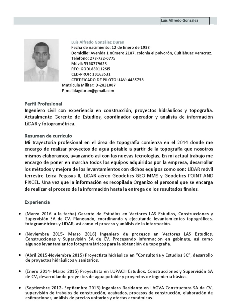 Curriculum Vitae Luis | PDF | Vehículo aéreo no tripulado