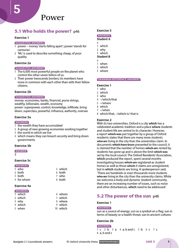 Navigate c1 Coursebook Unit 5 Answer Key | PDF | Fossil Fuels | Solar Energy