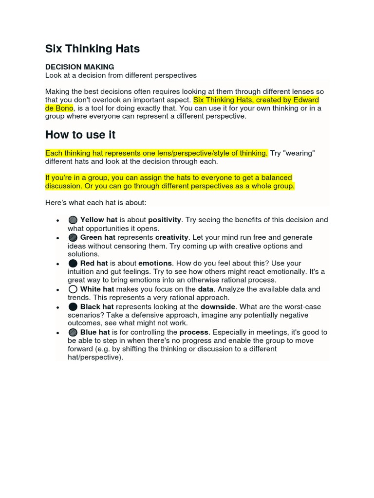 Six Thinking Hats | PDF