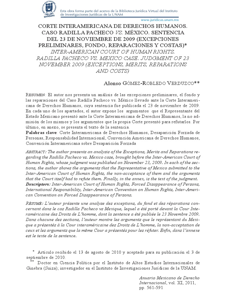 Resumen Caso Rosendo Radilla Vs México | PDF | Convenio europeo de ...