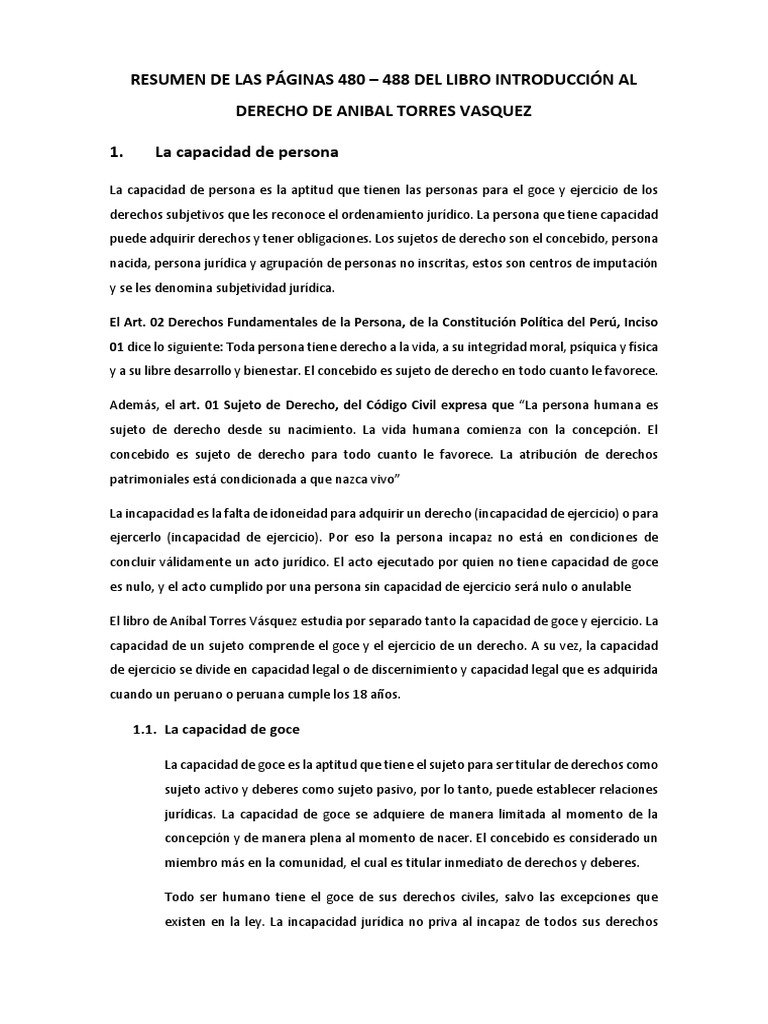 RESUMEN DE LAS PÁGINAS 480 – 488 DEL LIBRO INTRODUCCIÓN AL DERECHO DE ANIBAL TORRES VASQUEZ ...