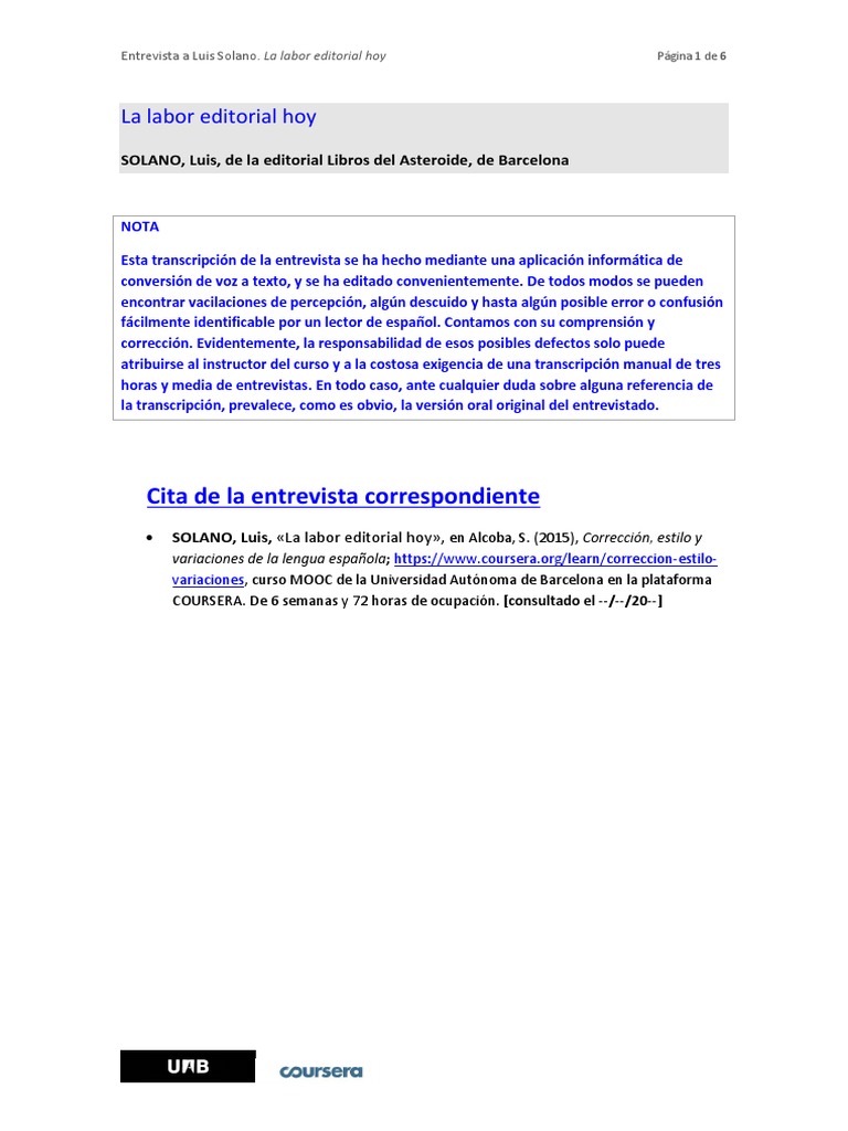Entrevista a Luis Solano sobre edición | PDF | Traducciones | Publicación