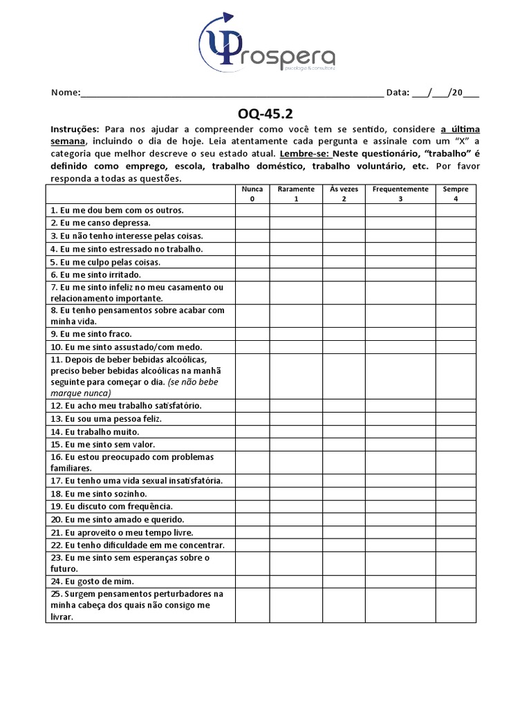 OQ 45-2 CRB v2 Sofrimento Psicológico | PDF