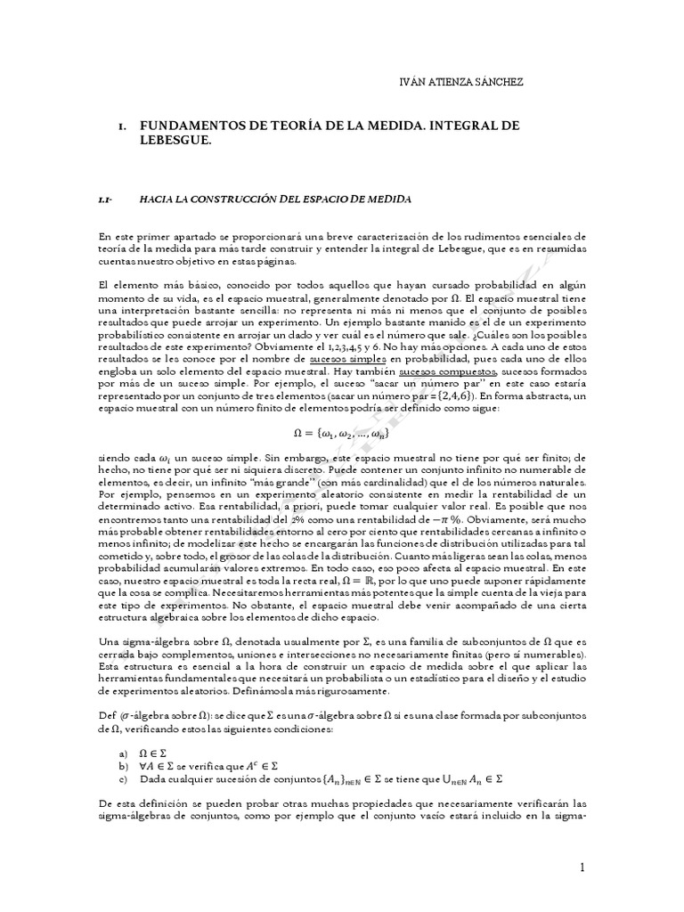 Fundamentos de Teoría de La Medida. Integral de Lebesgue. | PDF ...