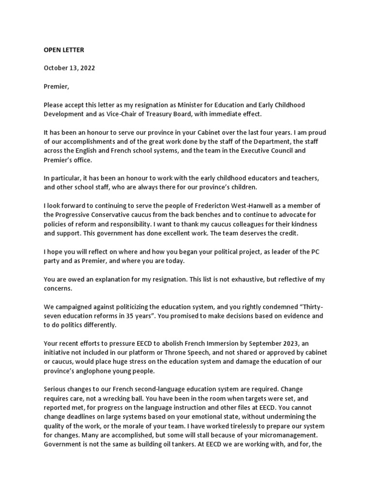 Dominic Cardy's Resignation Letter | PDF | Government