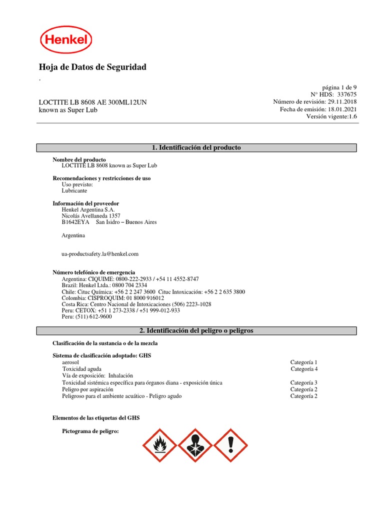 MSDS Lubricante LB 8608 SuperLub | PDF