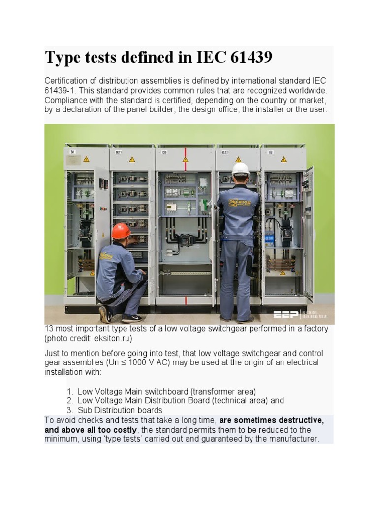 Type Tests Defined in IEC 61439 | Download Free PDF | Electrical ...