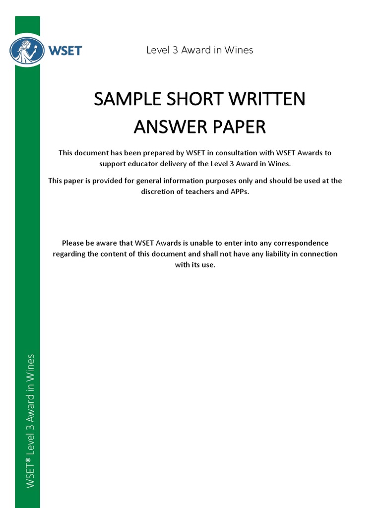 Wset L3wines Samplepaper en Minor-Amend Oct2017 | PDF