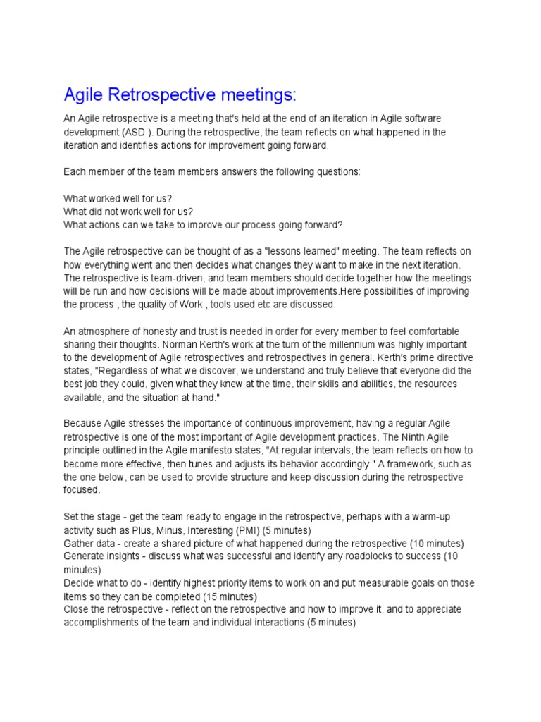 Agile Retrospective | PDF | Agile Software Development | Behavioural ...