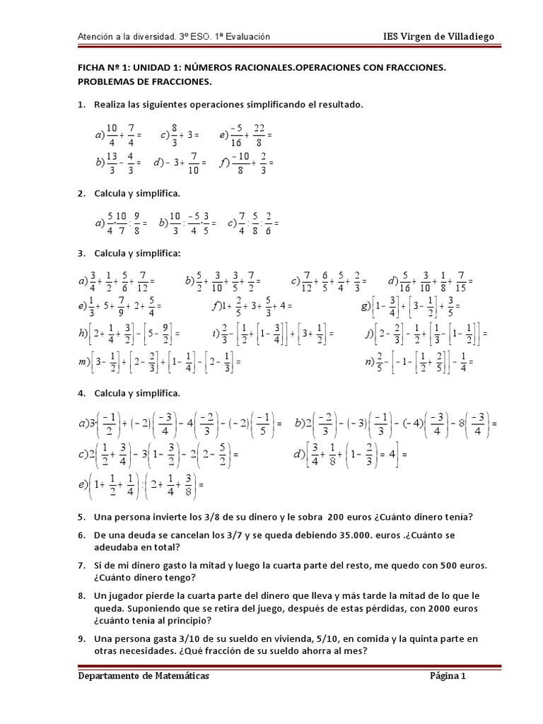Ejercicios Recup. 1 Eval 3º ESO | PDF | Matemáticas