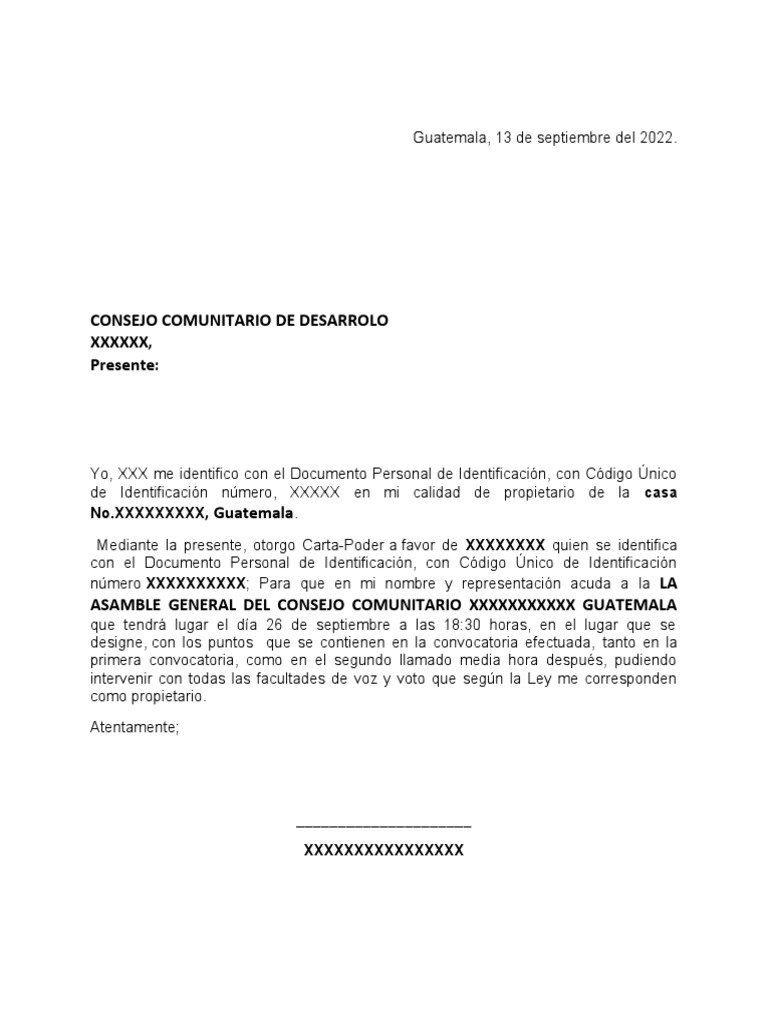 Carta Poder Asamblea Vecinos | PDF Carta Poder Asamblea Vecinos | PDF