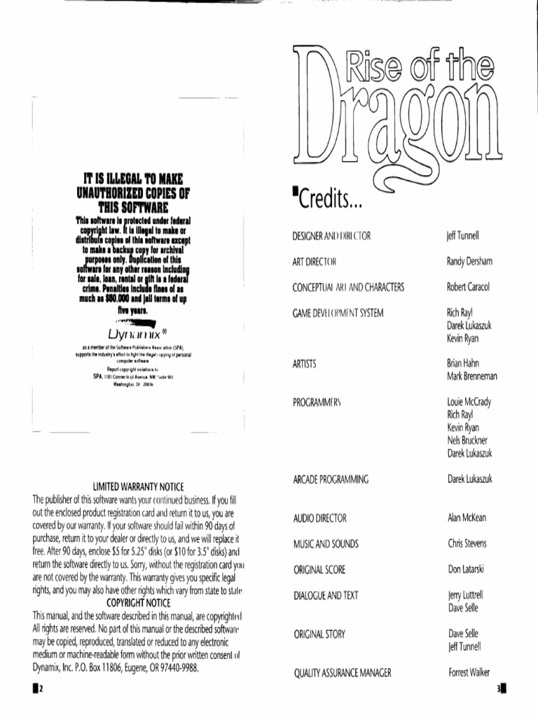 Rise of The Dragon - Manual | PDF