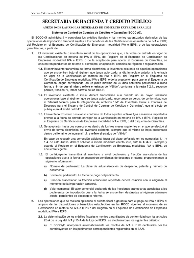 ANEXO 30 de Las Reglas Generales de Comercio Exterior para 2022 | PDF ...