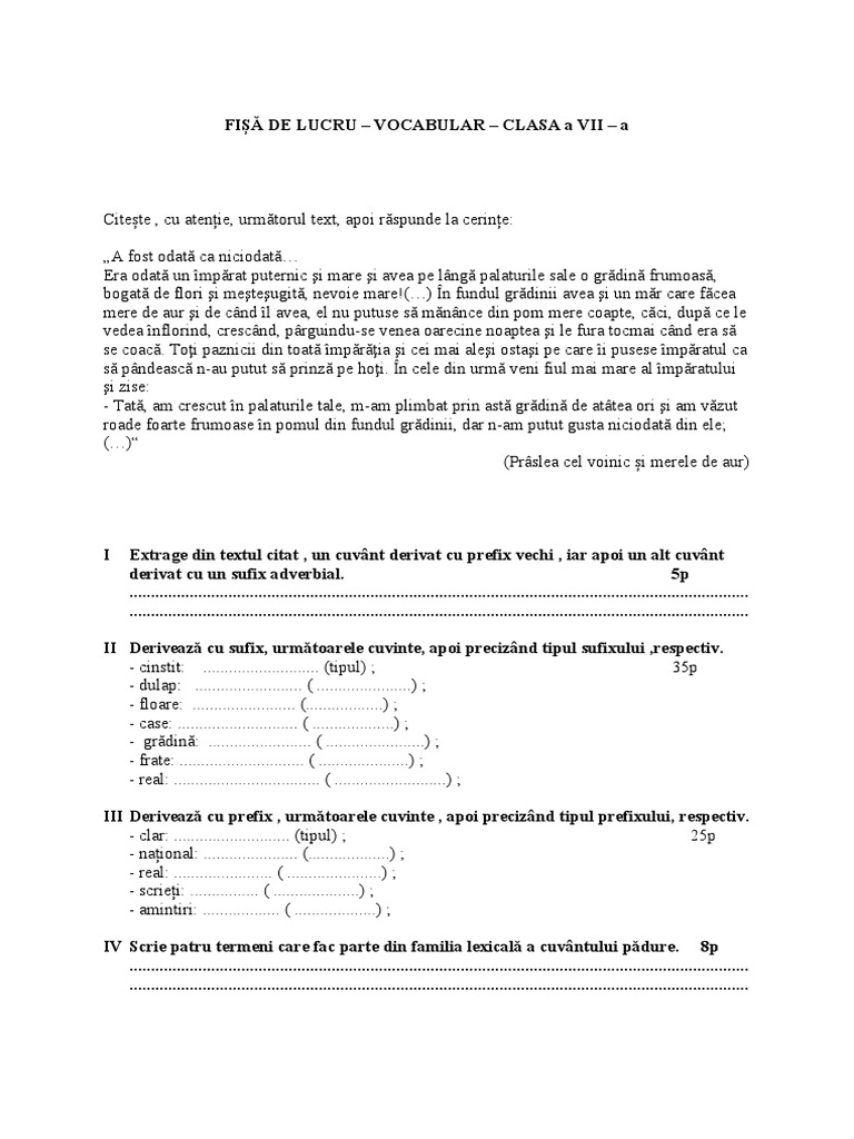 33 Fisa de Lucru 1 1 - Vocabular | PDF