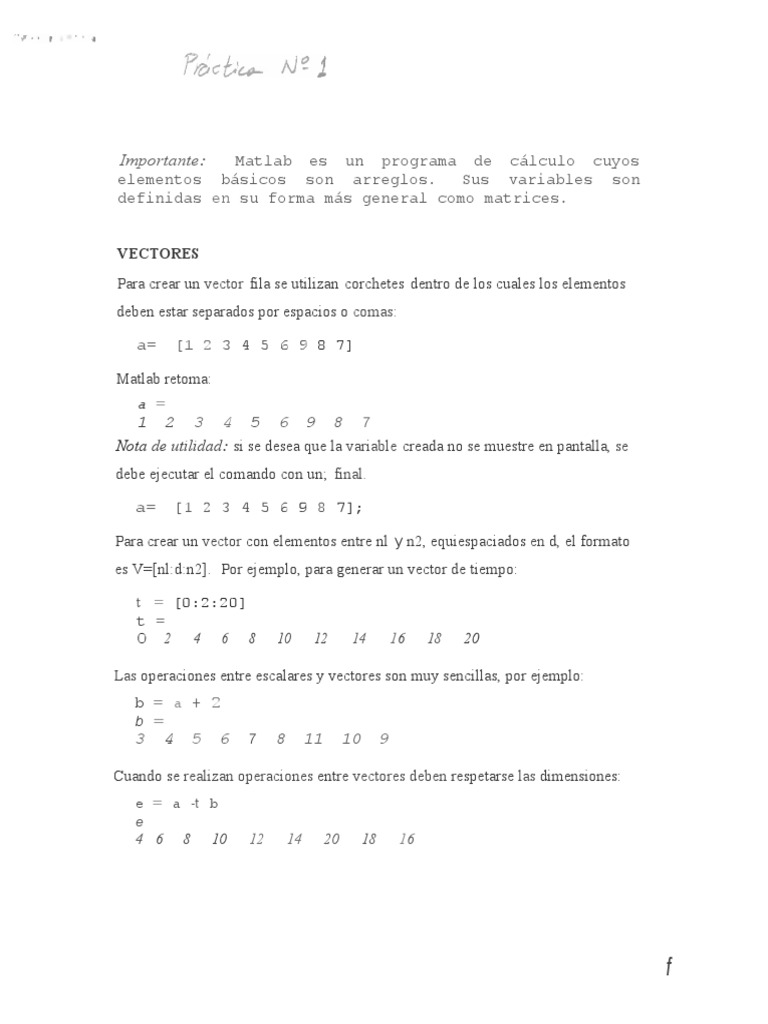 Práctica 1 Matlab | PDF | Matriz (Matemáticas) | Valores propios y ...