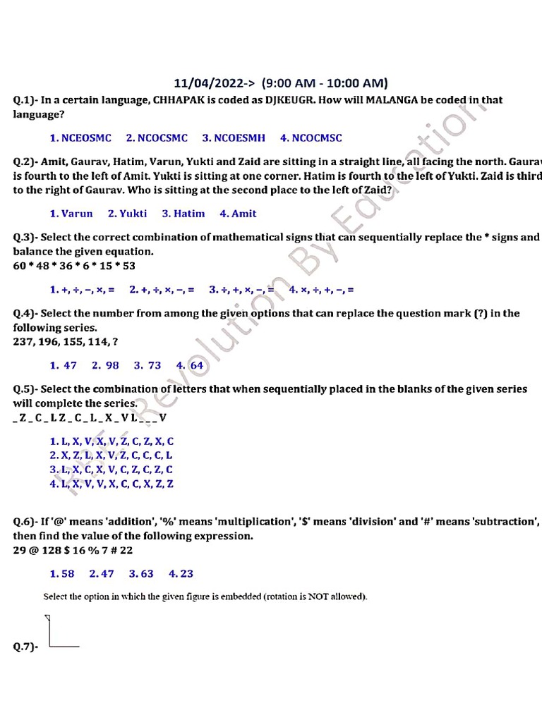 All Reasoning Questions Asked in SSC CGL 2021 April 2022 1 | PDF