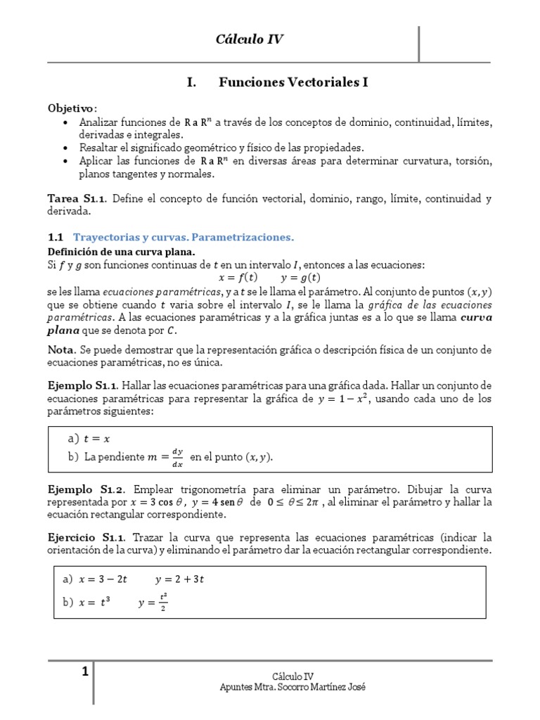 Sesión 1 Calculo IV | PDF | Curva | Vector Euclidiano