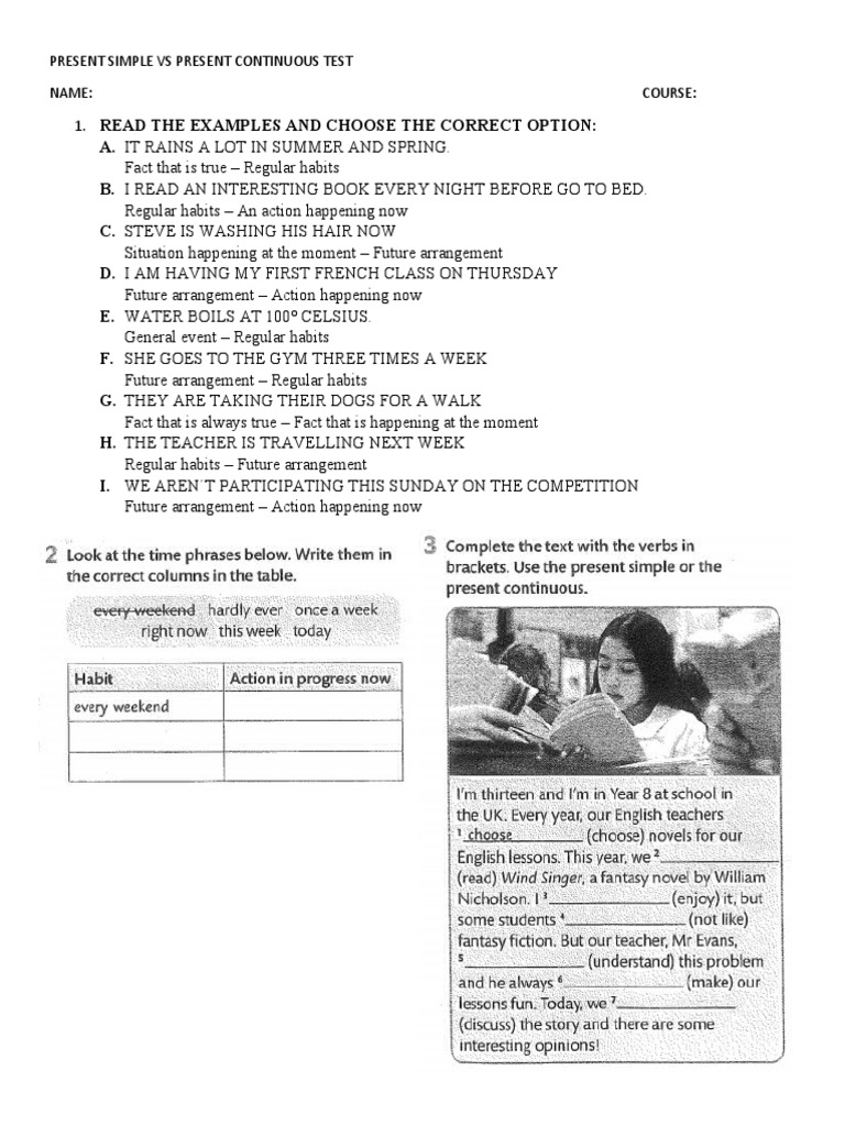 Present Simple VS Present Continuous Test | PDF | Language Arts ...