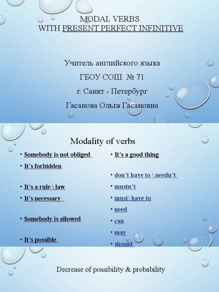 Modal Verbs With Present Perfect Infinitive | PDF