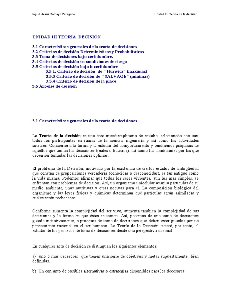Unidad III. Teoria de La Decisiòn | PDF | Toma de decisiones | Teoría ...