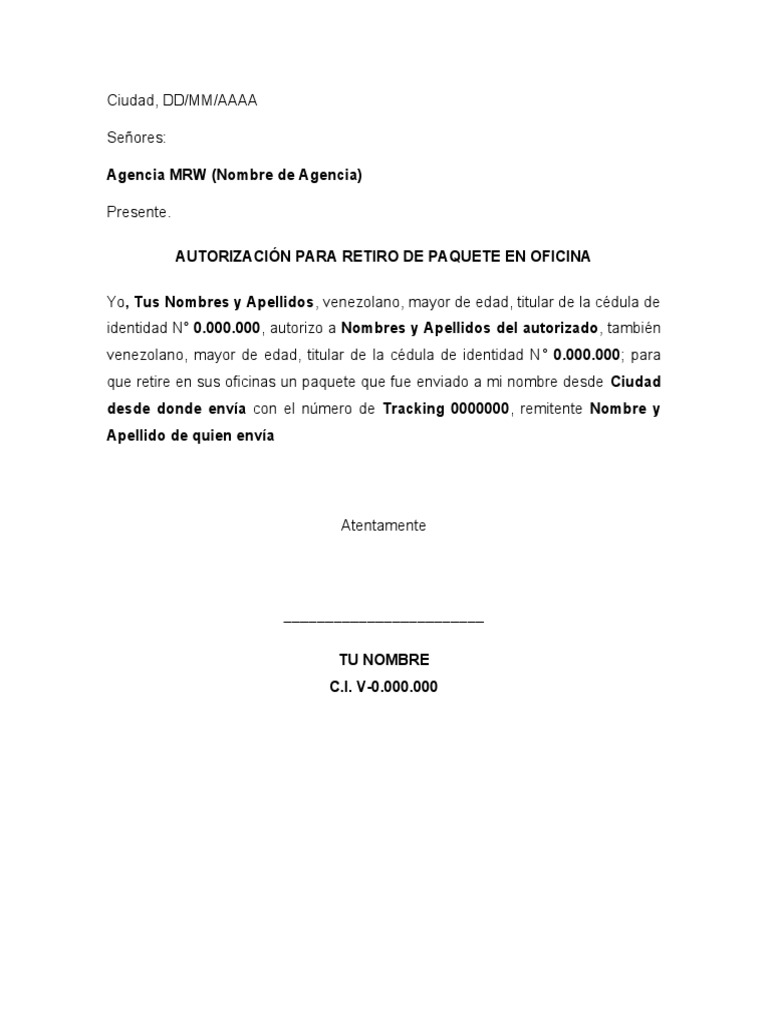 Autorizacion MRW | PDF