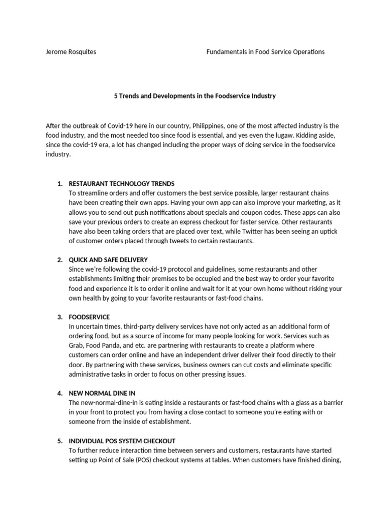 Fundamentals in Food Service Operations-Homework 1 | PDF | Point Of ...