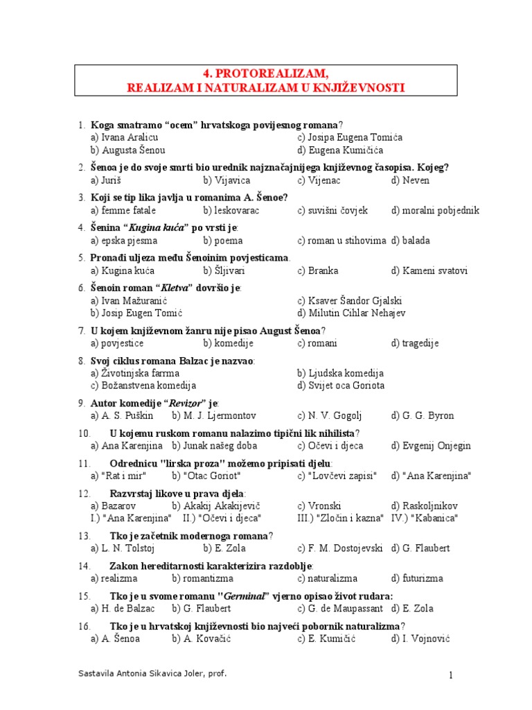 4.šenoa - Realizam I Naturalizam | PDF