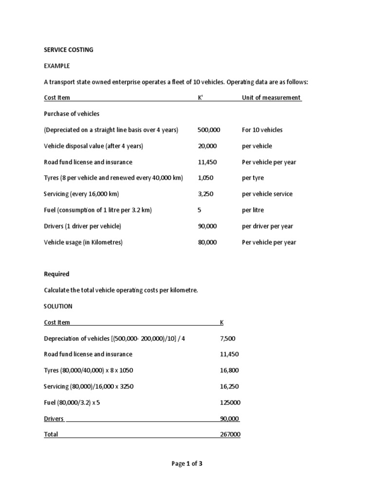 Service Costing | Download Free PDF | Truck | Depreciation
