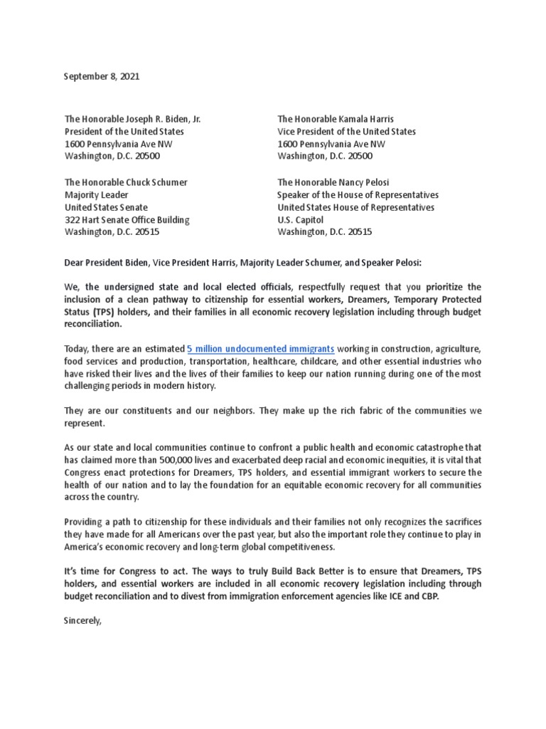 State & Local Elected Letter For Immigrant Inclusion - September 2021 ...