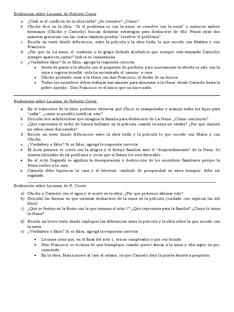 Evaluación Sobre La Nona | PDF