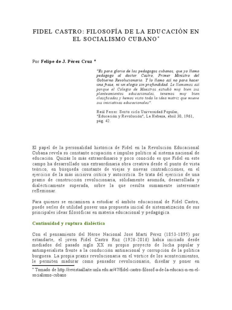 Filosofía Educativa de Fidel Castro en Cuba | PDF | Cuba | Fidel Castro