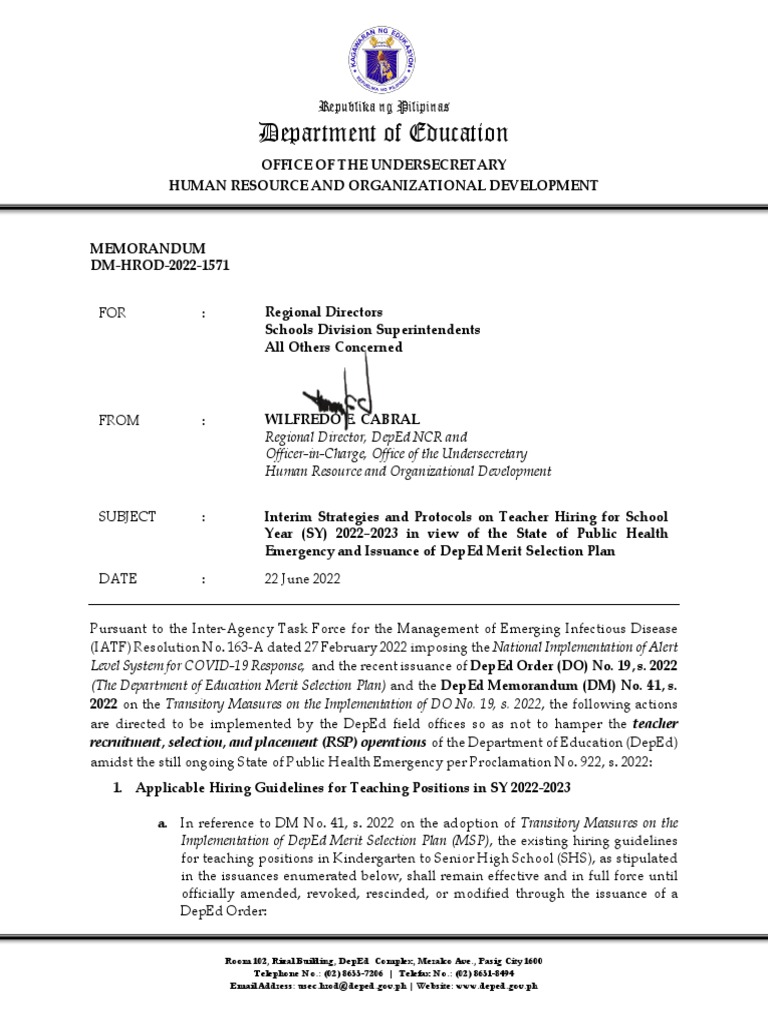 Department of Education: Recruitment, Selection, and Placement (RSP) Operations of The ...