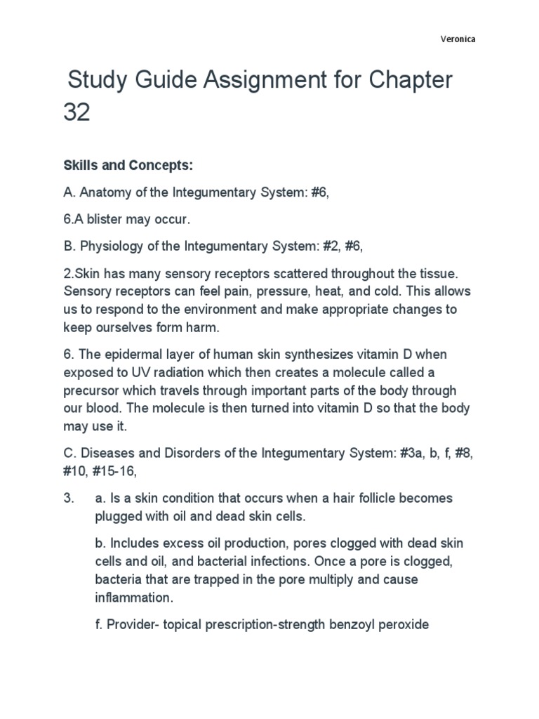 Study Guide Assignment For Chapter 32 | PDF | Skin | Integumentary System