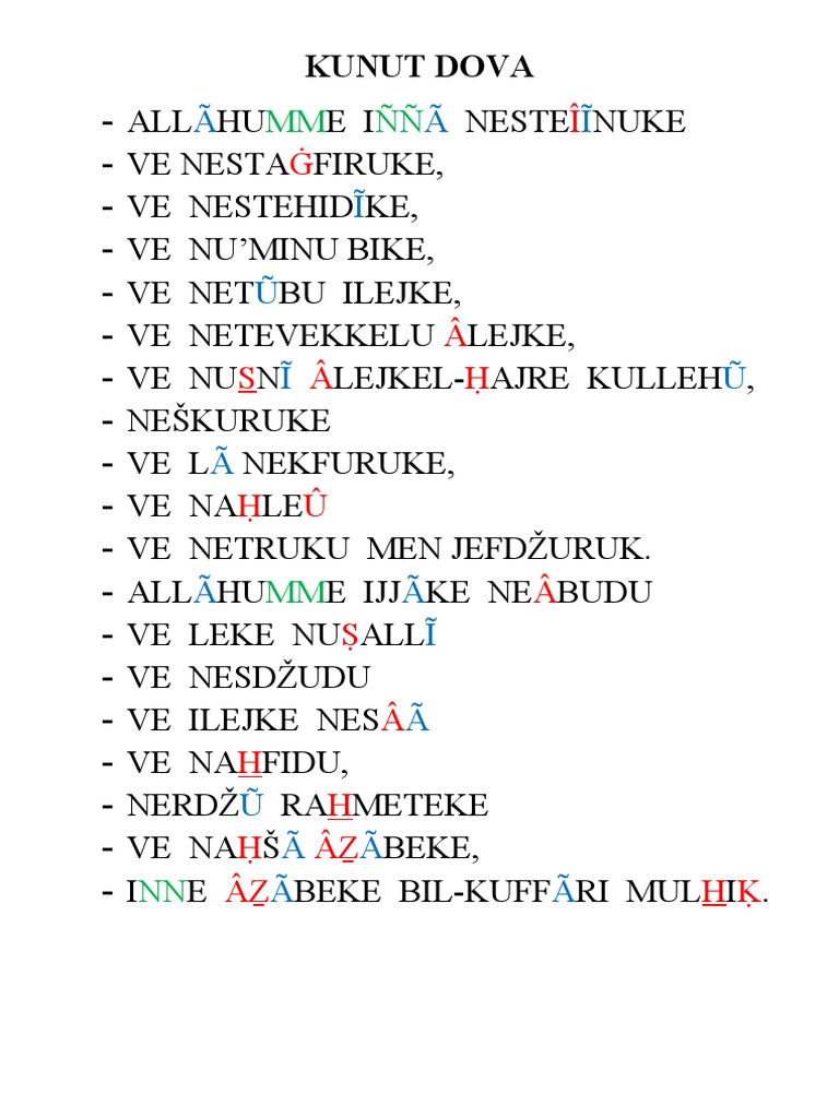 Kunut Dova I Zikr Poslije Namaza | PDF