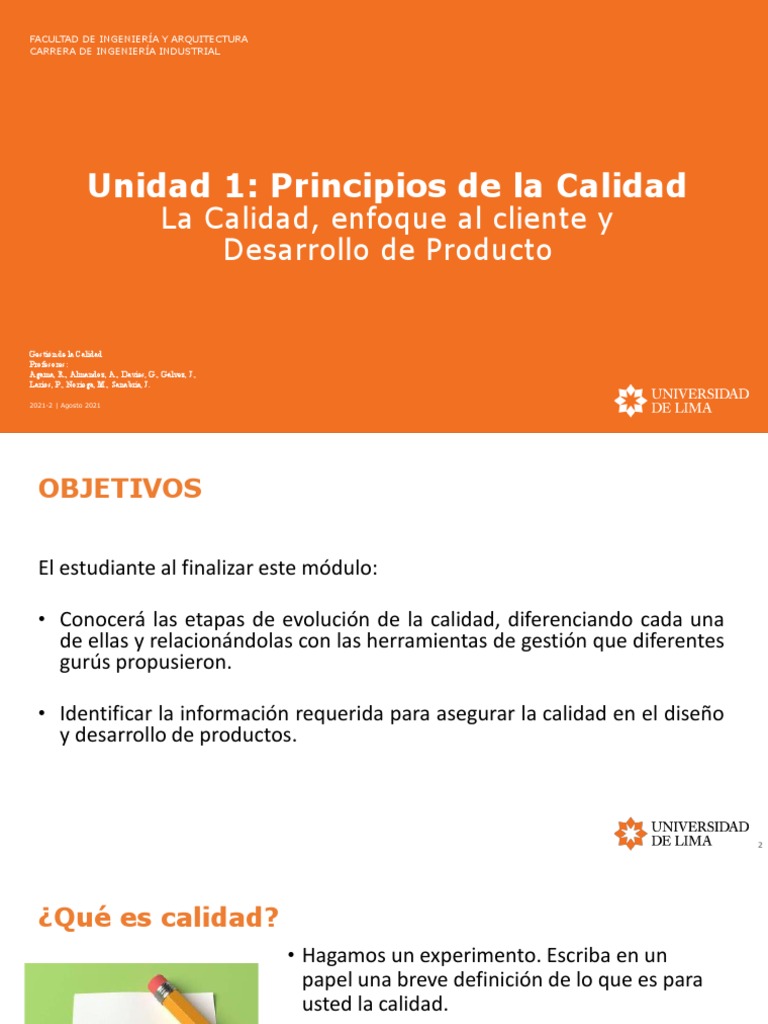 2021-2 UNIDAD 1 - La Calidad, Enfoque Al Cliente y Desarrollo de Producto | PDF | Calidad ...