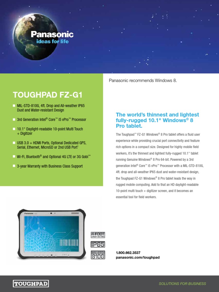 Panasonic Toughpad G1 Spec Sheet | PDF | Computer Science | Consumer ...