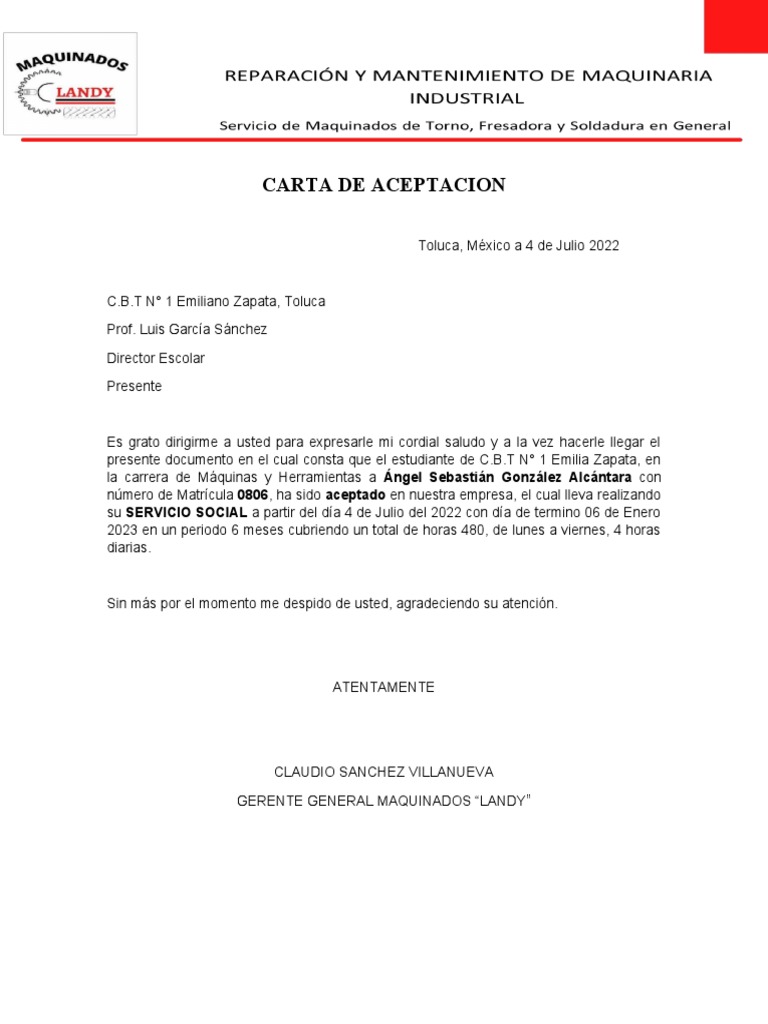 Machete Carata de Aceptacion Becarios | PDF