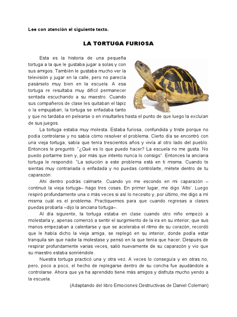 La tortuga furiosa y su lección emocional | PDF