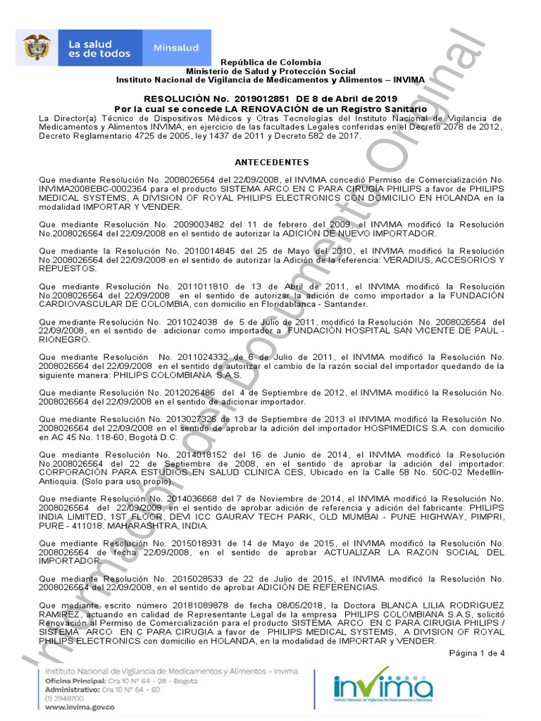 Registro Invima Arco en C BV Endura Philips 2019ebc-0002364-R1 | PDF ...