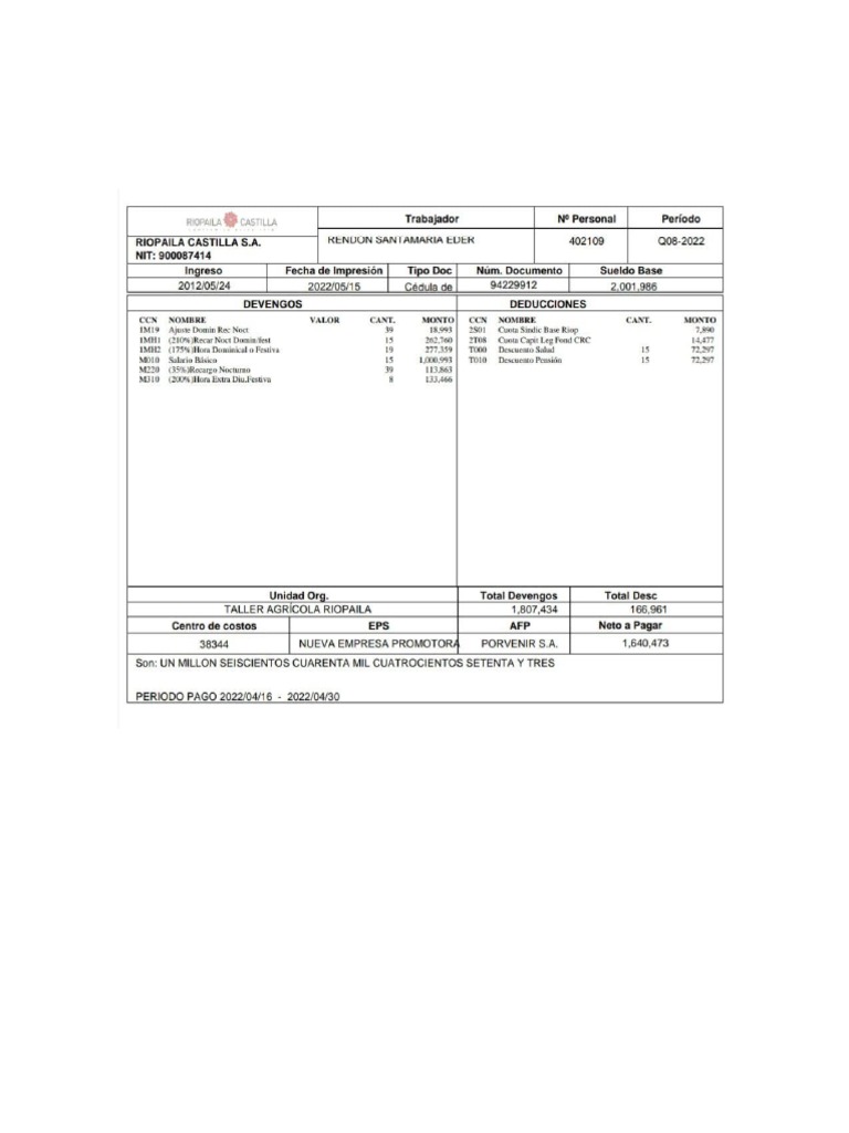 Colillas de Pago Eder | PDF