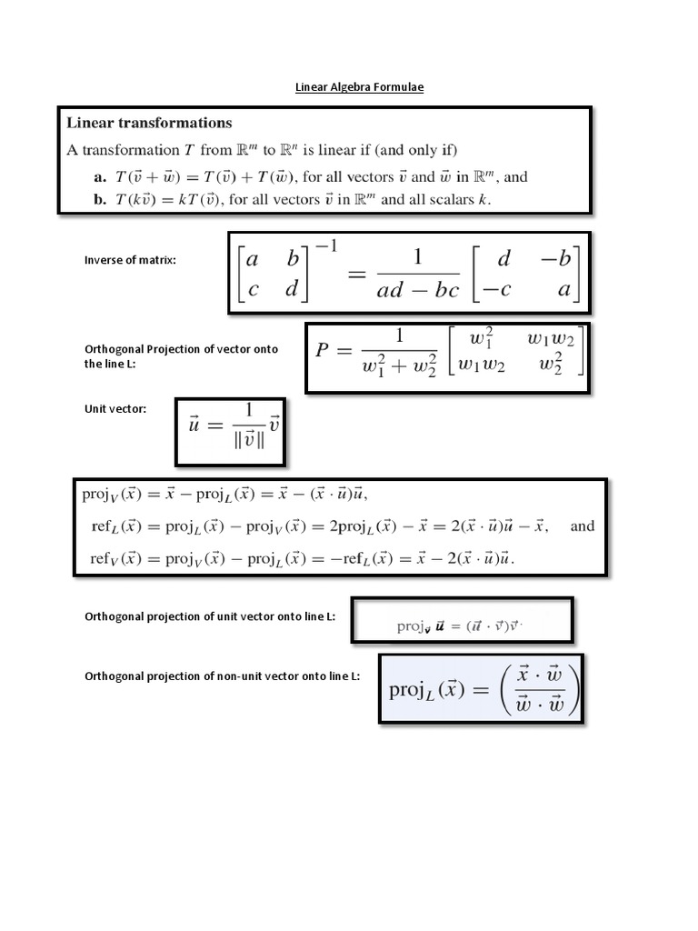 Linear Algebra Formulae | PDF