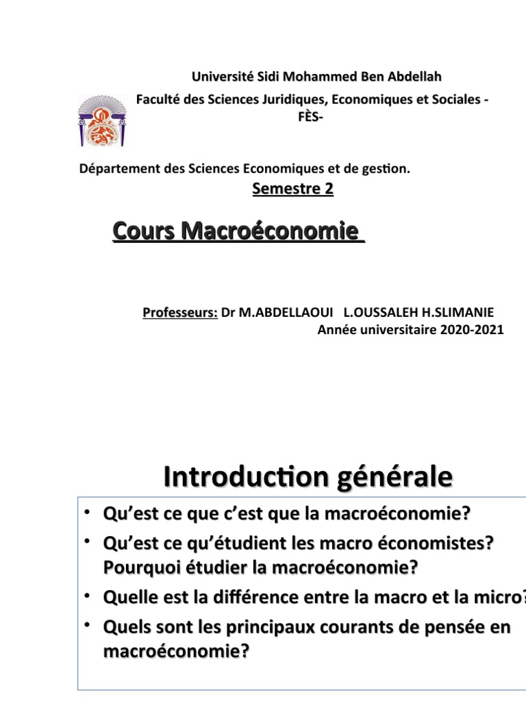 Cours Macro Economie Introduction Générale | PDF | Macroéconomie | Économie
