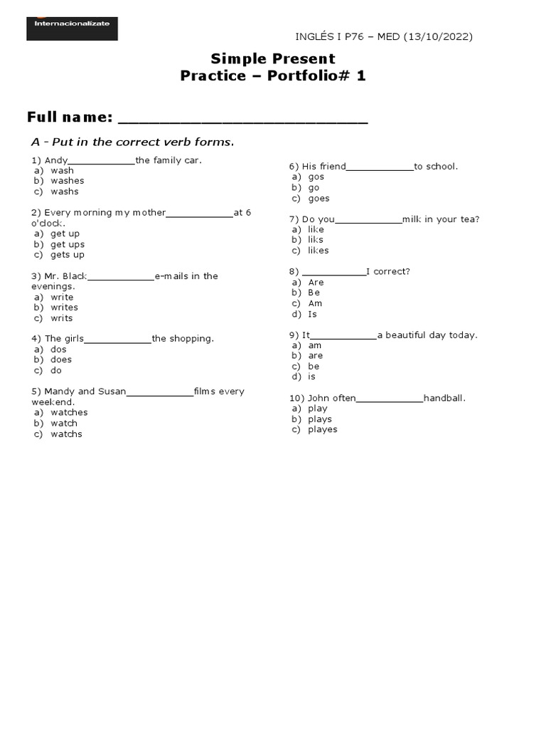 Simple Present Practice | PDF | Linguistics