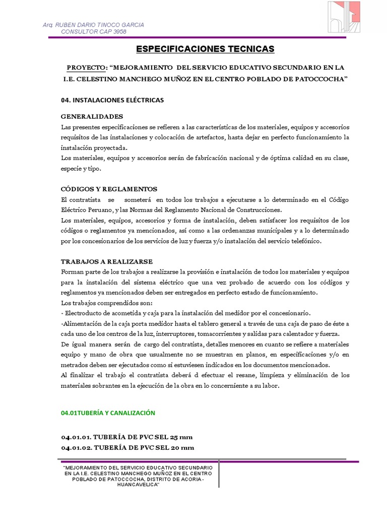 Especificaciones Tecnicas Electricas | PDF | Enchufes y tomas de corriente alterna | Cobre