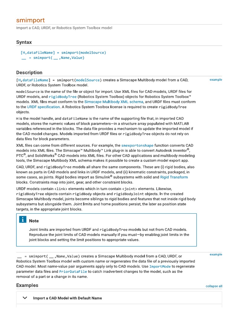 Import A CAD, URDF, or Robotics System Toolbox Model - MATLAB Smimport1 ... Import A CAD, URDF, or Robotics System Toolbox Model - MATLAB Smimport1 ...