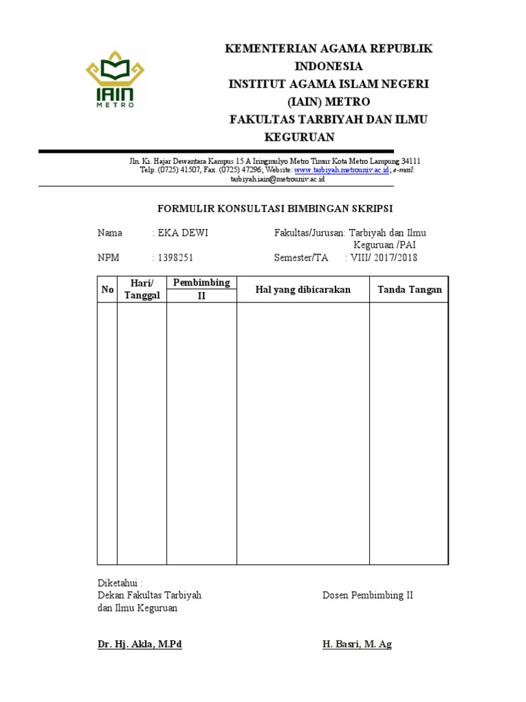BLANKO BIMBINGAN Pembimbing 2 | PDF