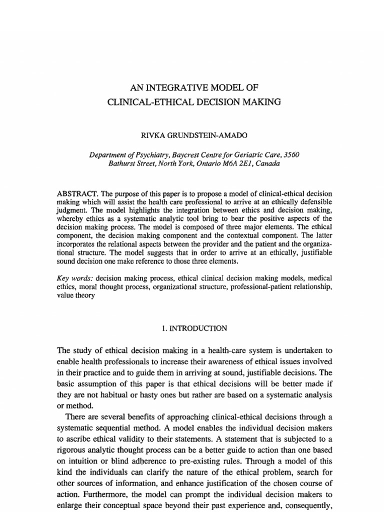 An Interactive Model of Clinical-Ethical Decision Making | PDF | Value ...