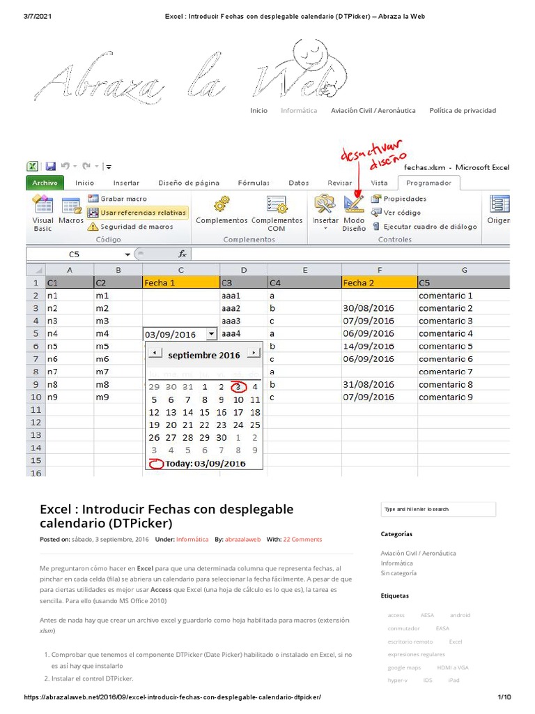 Calendario Desplegable en Excel con DTPicker | PDF | Microsoft Excel ...